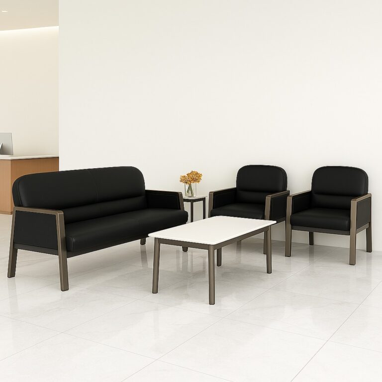 Modern Office Visitor Sofa Set – Black Upholstery